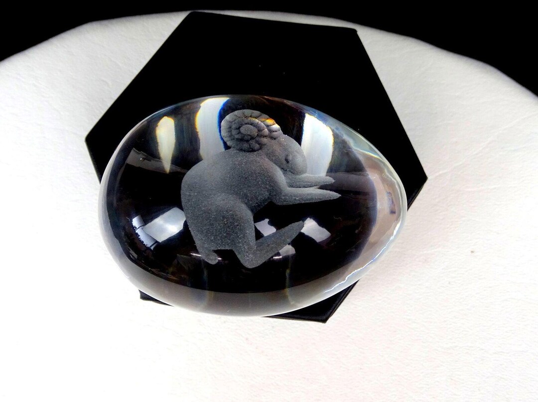 Vintage Ekenas Sweden Crystal Ram Aries Zodiac Glass 3" Egg Paperweight ...