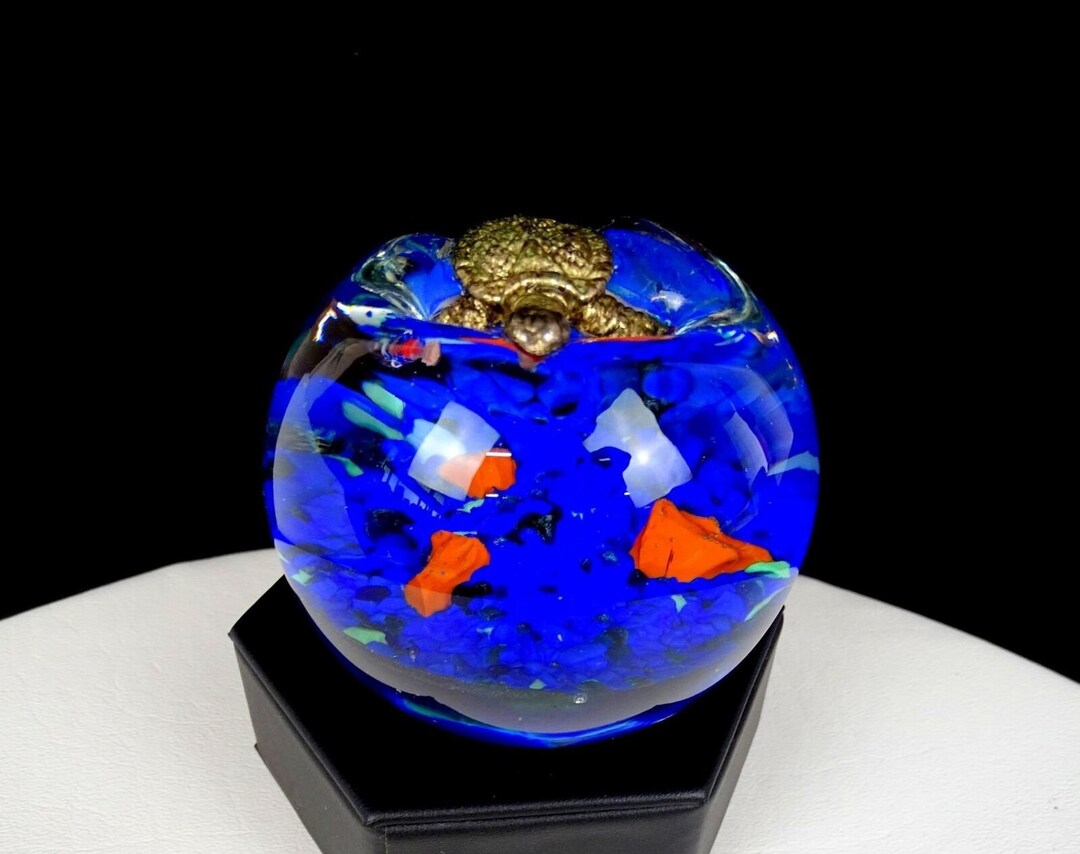 Andrew Fote Signed Studio Art Glass Brass Sea Turtle Vintage 2 3/4 ...