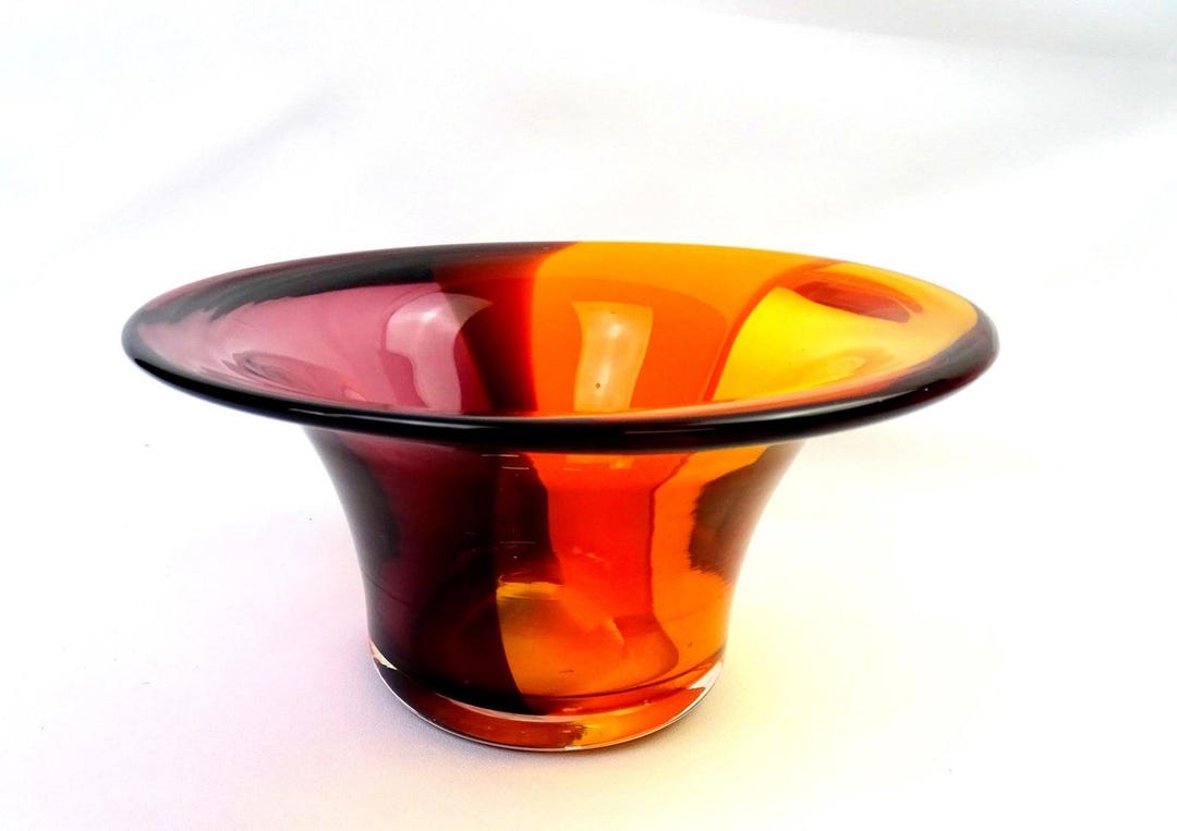 Teleflora Art Glass Tri Color Orange Amber Purple Hand Blown 8 3/8 ...