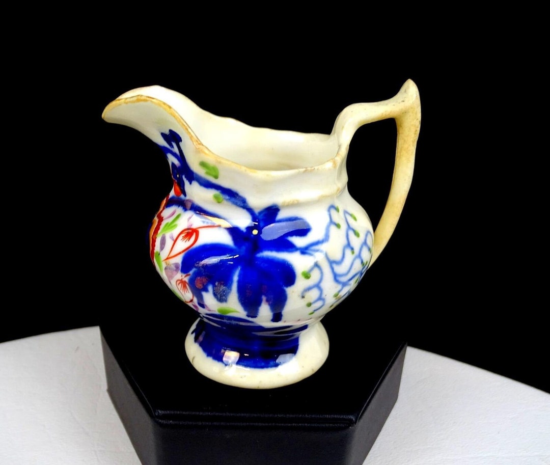Gaudy Welsh Staffordshire Porcelain Cobalt Floral 2 3/4 Childs Pitcher ...