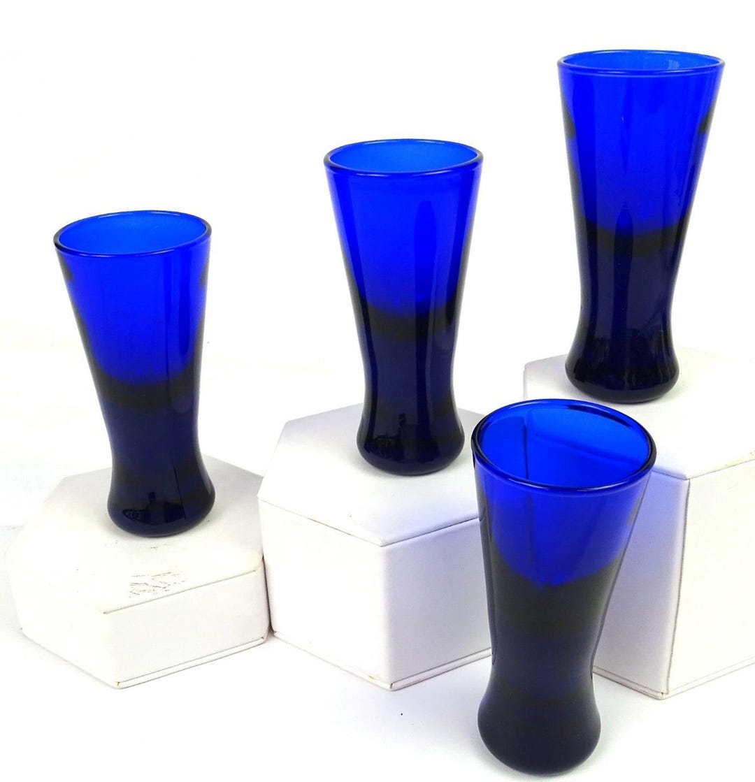 Italian Blown Art Glass Cobalt Blue 4" Tapered Flared 4 Piece 3oz Shot ...