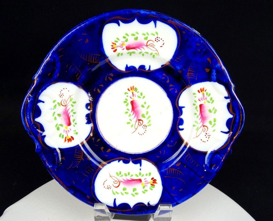 Gaudy Welsh Staffordshire Porcelain Columbine Pattern Antique 10"cake ...