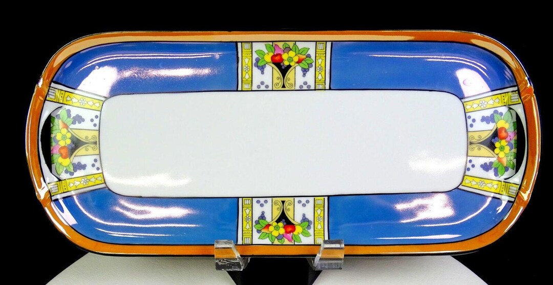 Noritake Morimura Art Deco Blue and Orange Lusterware Fruit & Floral 14 ...