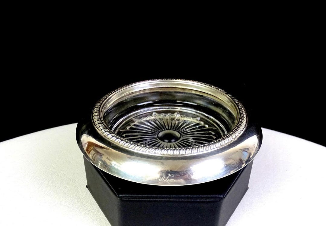 Salem Signed Sterling Silver Gadroon Edge & Glass Sunburst 4" Coaster ...