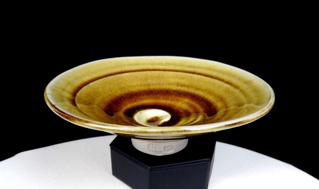 Patrick Horsley Studio Pottery Spiral Crackle Glaze Vintage 7 Footed ...