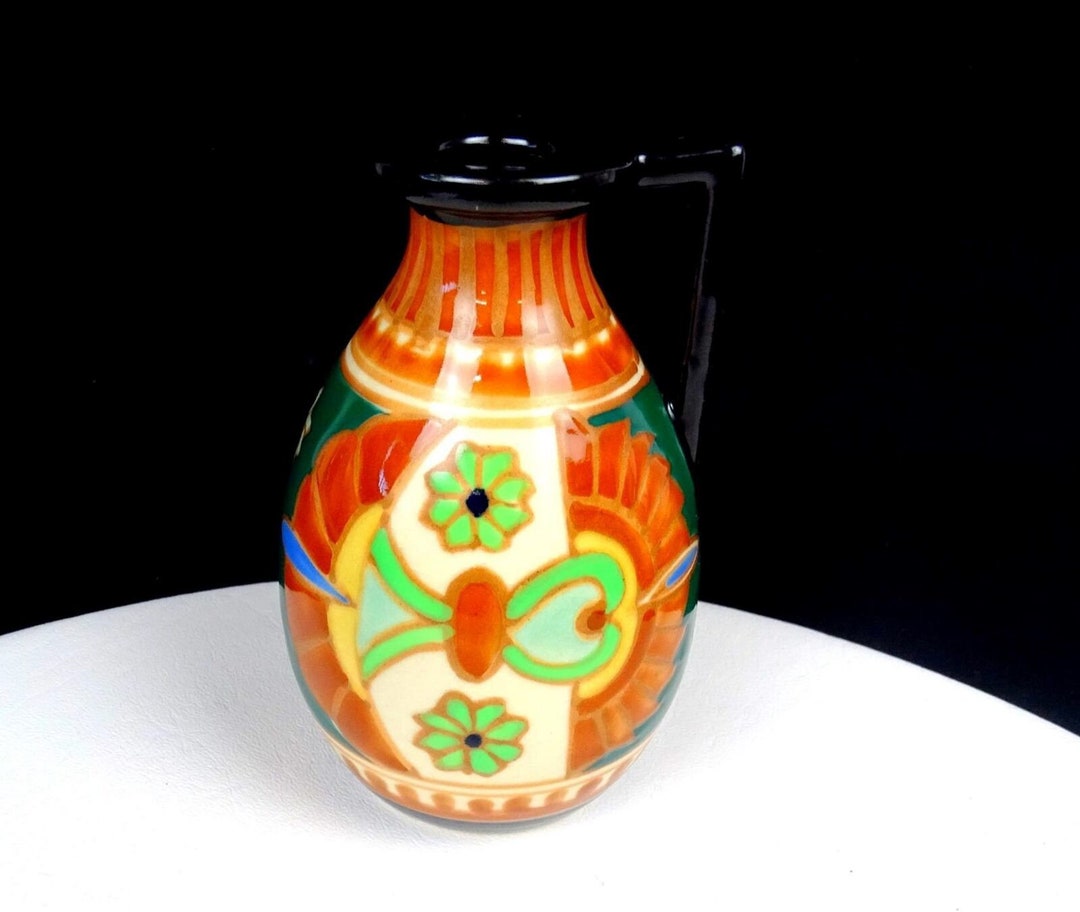 Japanese Gouda Style Folk Art Pottery Stylized Floral Design Antique 5 ...