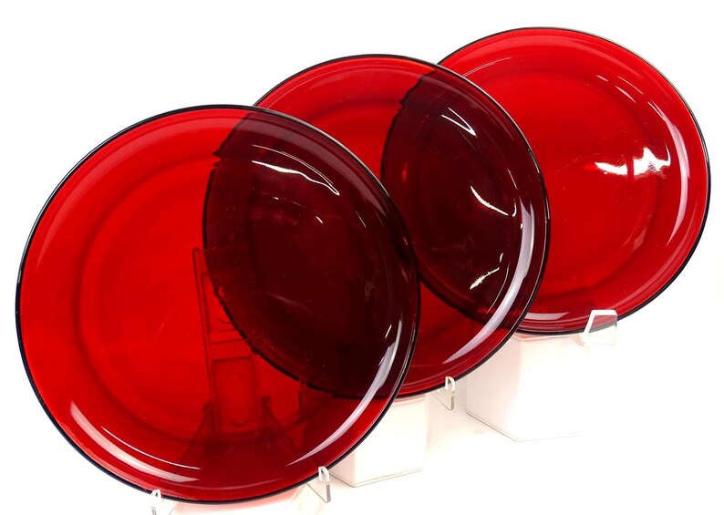 Anchor Hocking Elegant Glass Three Royal Ruby Red Vintage 9" Dinner ...
