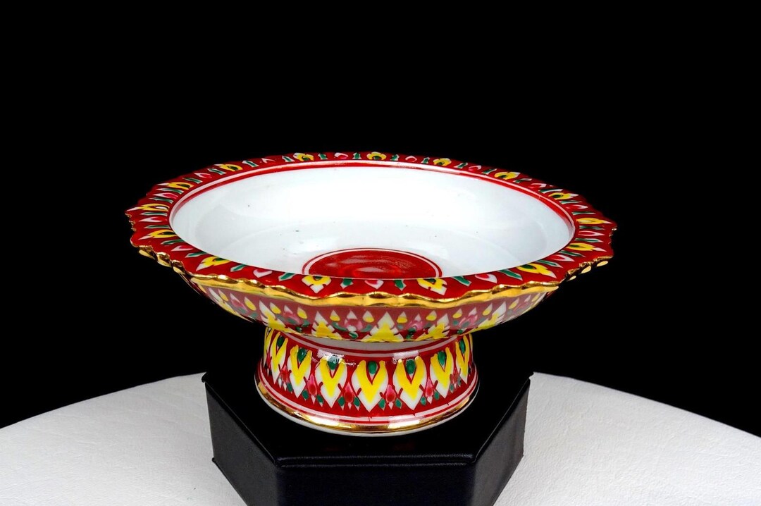 Chinese Porcelain Benjarong / Bencharong Antique 5 1/8" Stem Plate ...