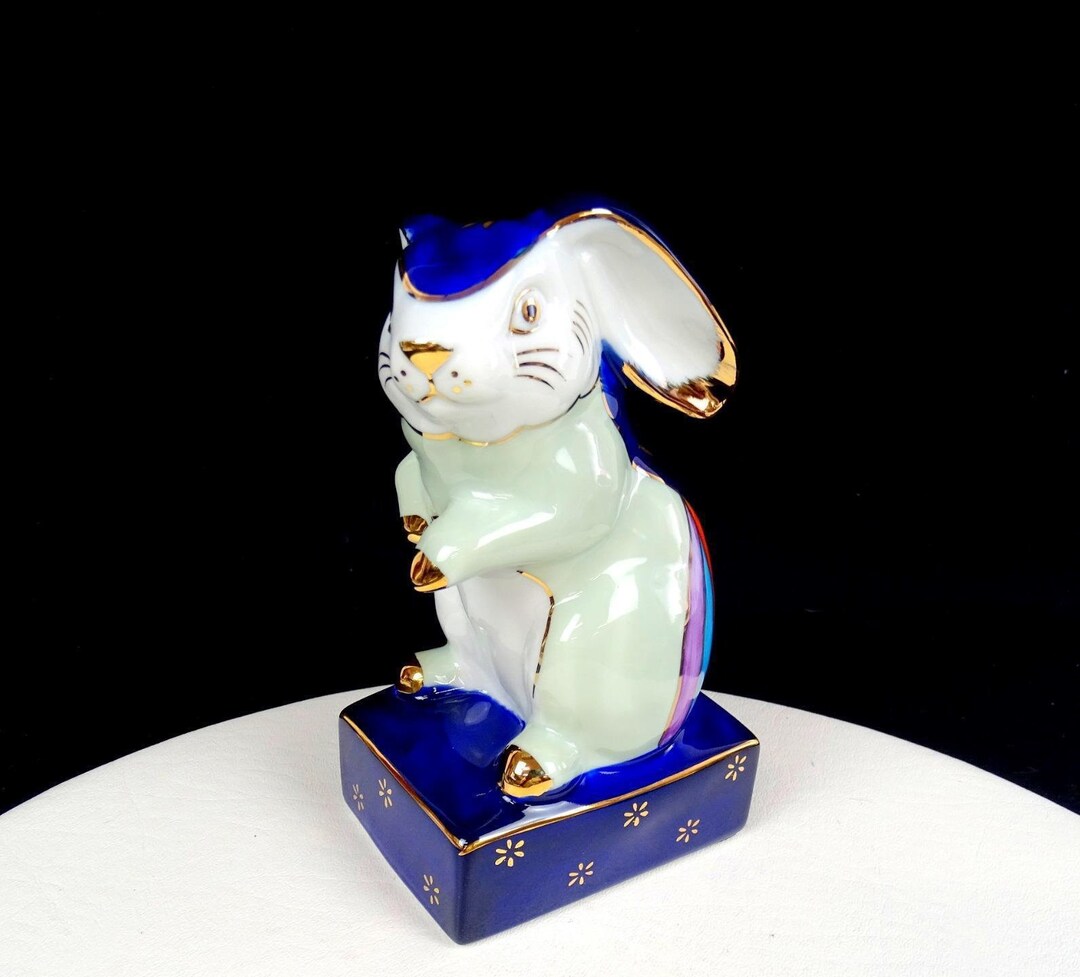 Takahashi Japan Porcelain Rabbit on Cobalt & Gilt Vintage 6 1/2 ...