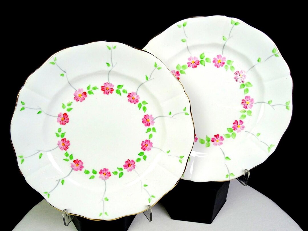 Adderley England Porcelain Pink Flowers 2 Pc 7 3/4" Salad Plates 1947 ...