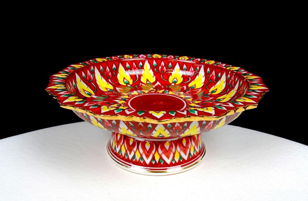 Chinese Porcelain Benjarong / Bencharong Antique 6 1/8" Stem Plate ...