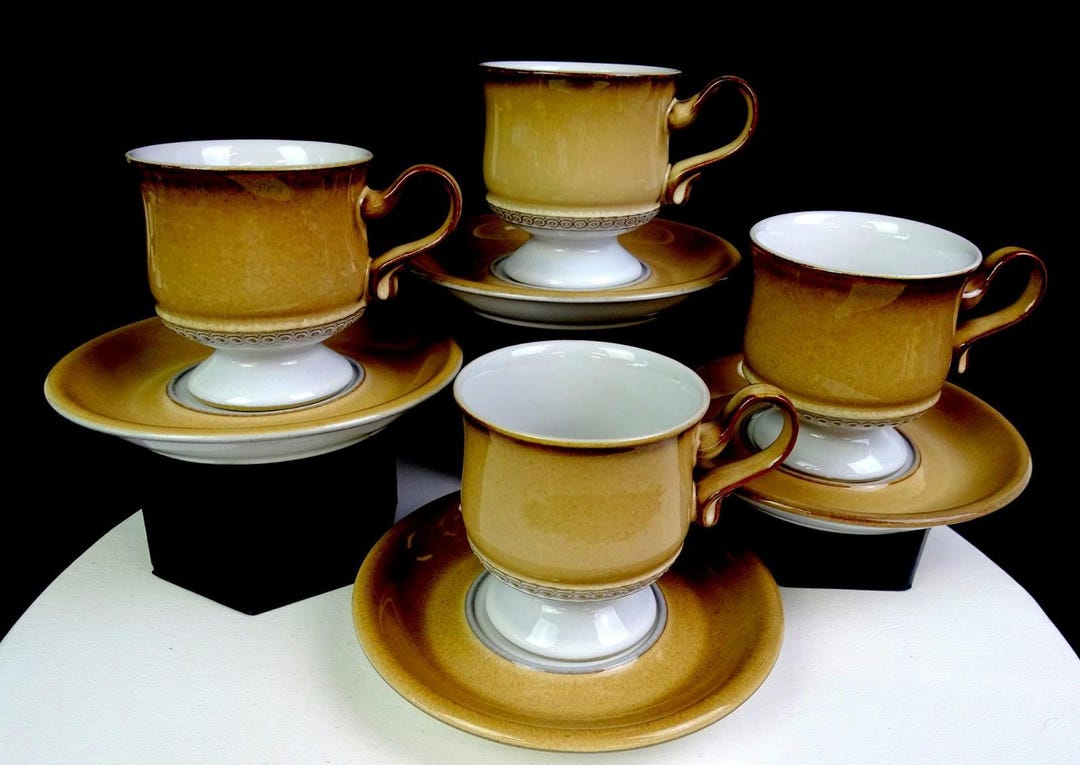 Denby Langley Pottery 4 Seville Brown Pattern 3 3/8" Cup & Saucer Sets ...