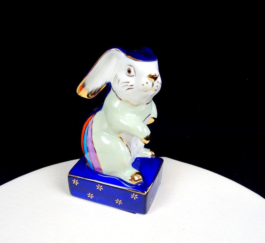 Takahashi Japan Porcelain Rabbit on Cobalt & Gilt Vintage 6.5 Figurine ...
