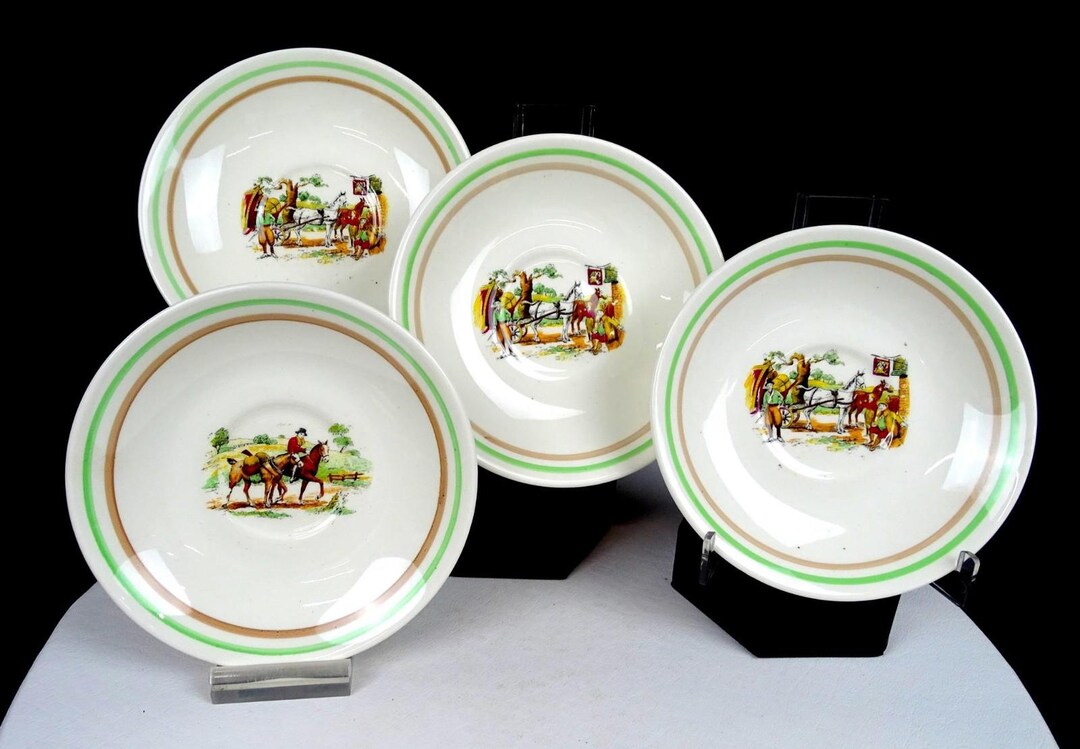 Portland Pottery Cobridge Porcelain Horse Theme 4pc Vintage 5 5/8 ...