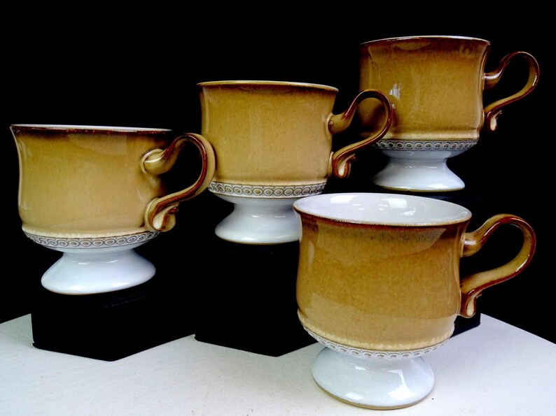Denby Langley Pottery Seville Brown Pattern 4 Piece 3 3/8" Footed Cups ...