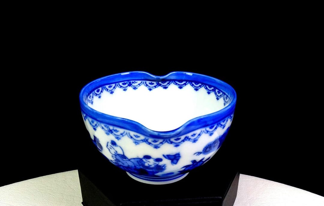 Mikawachi Ware Porcelain Blue Karako Boys Butterflies 1 3/4" Water Bowl ...