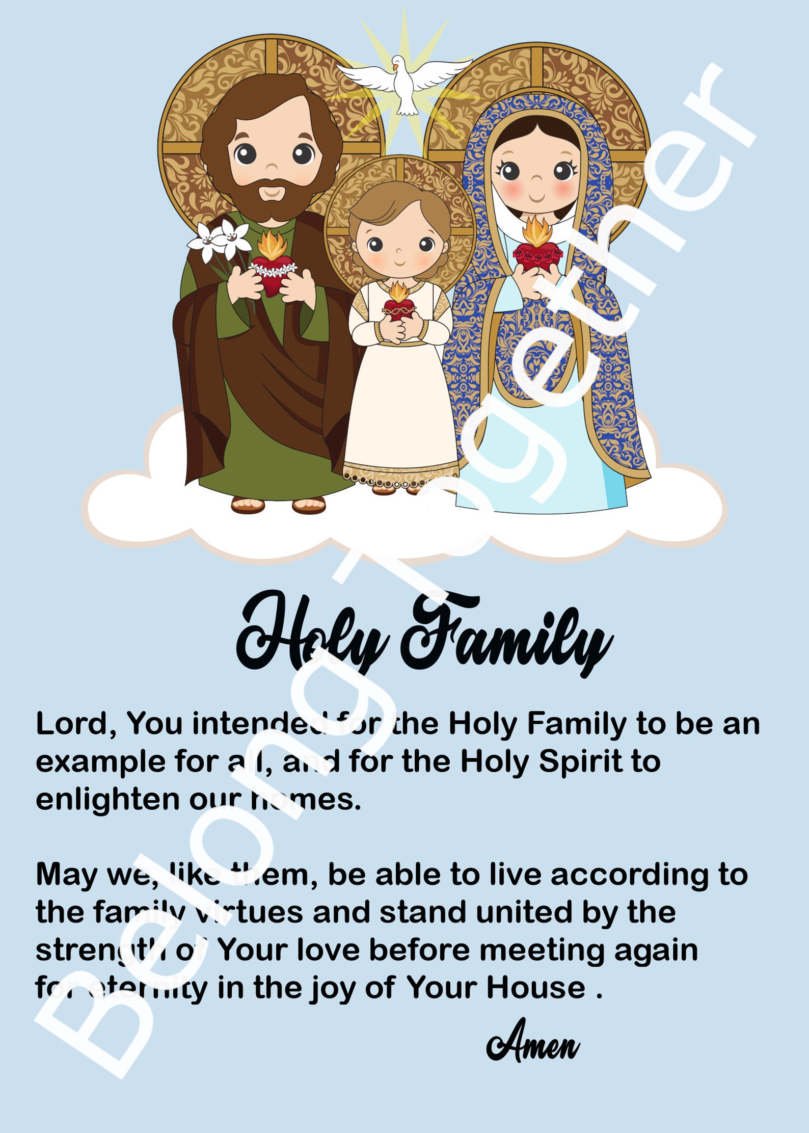 Holy Family Wall Art Holy Family Prayer Art Print Catholic | Etsy