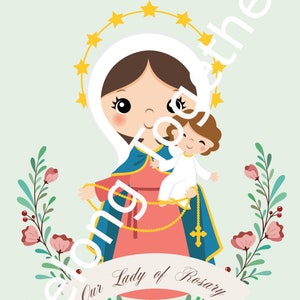 Our Lady of Rosary Wall Art, Our Lady of Rosary Art Print, Catholic ...