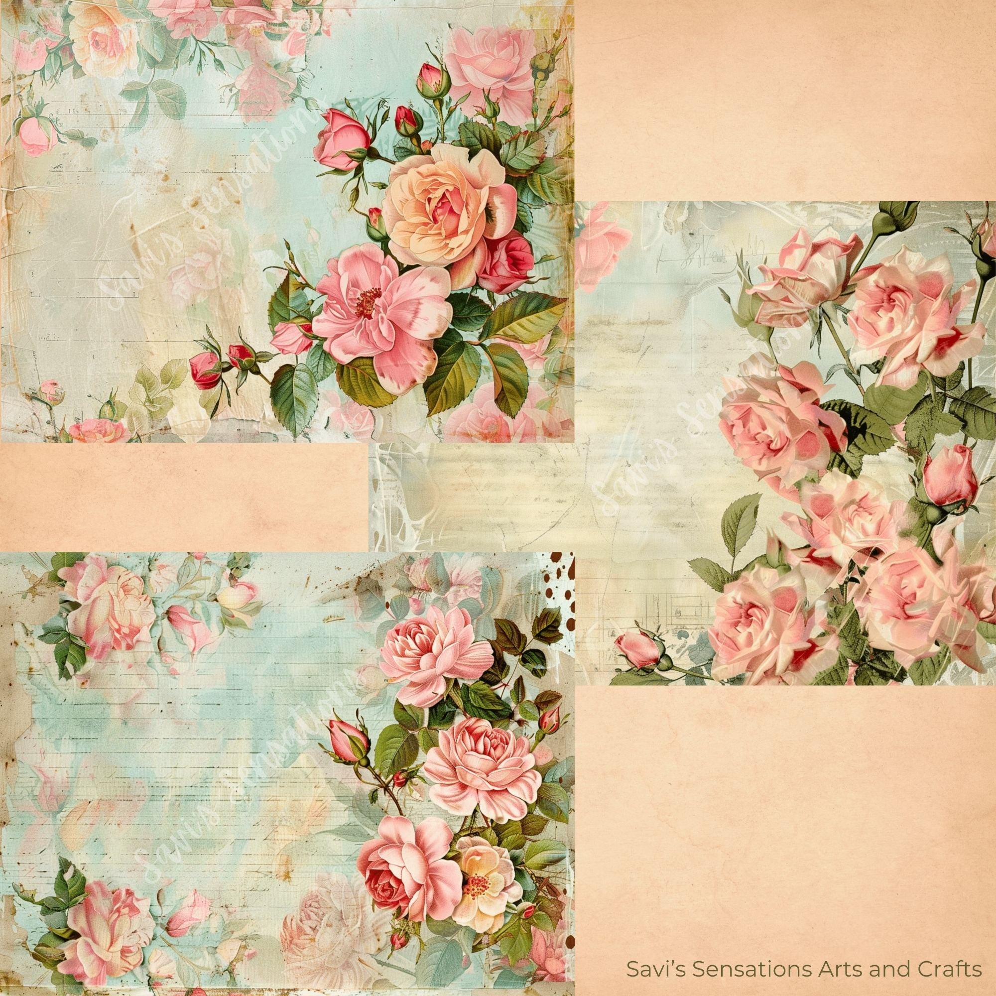 Vintage Pink Roses Printables | Scrapbook & Junk Journal (digital ...