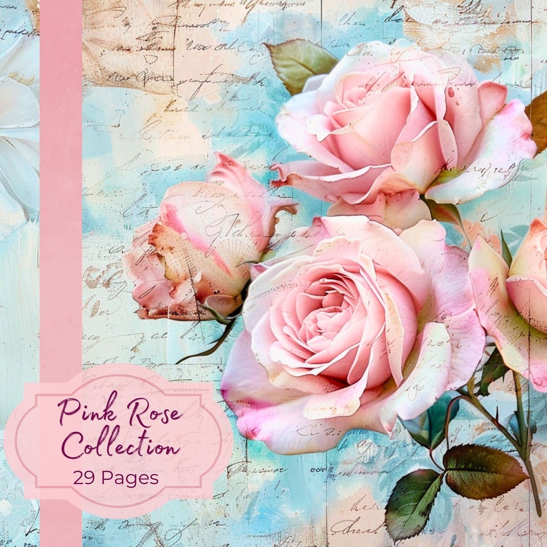 Pink Rose Printables | 29 Pages | Romantic | Watercolor Style ...