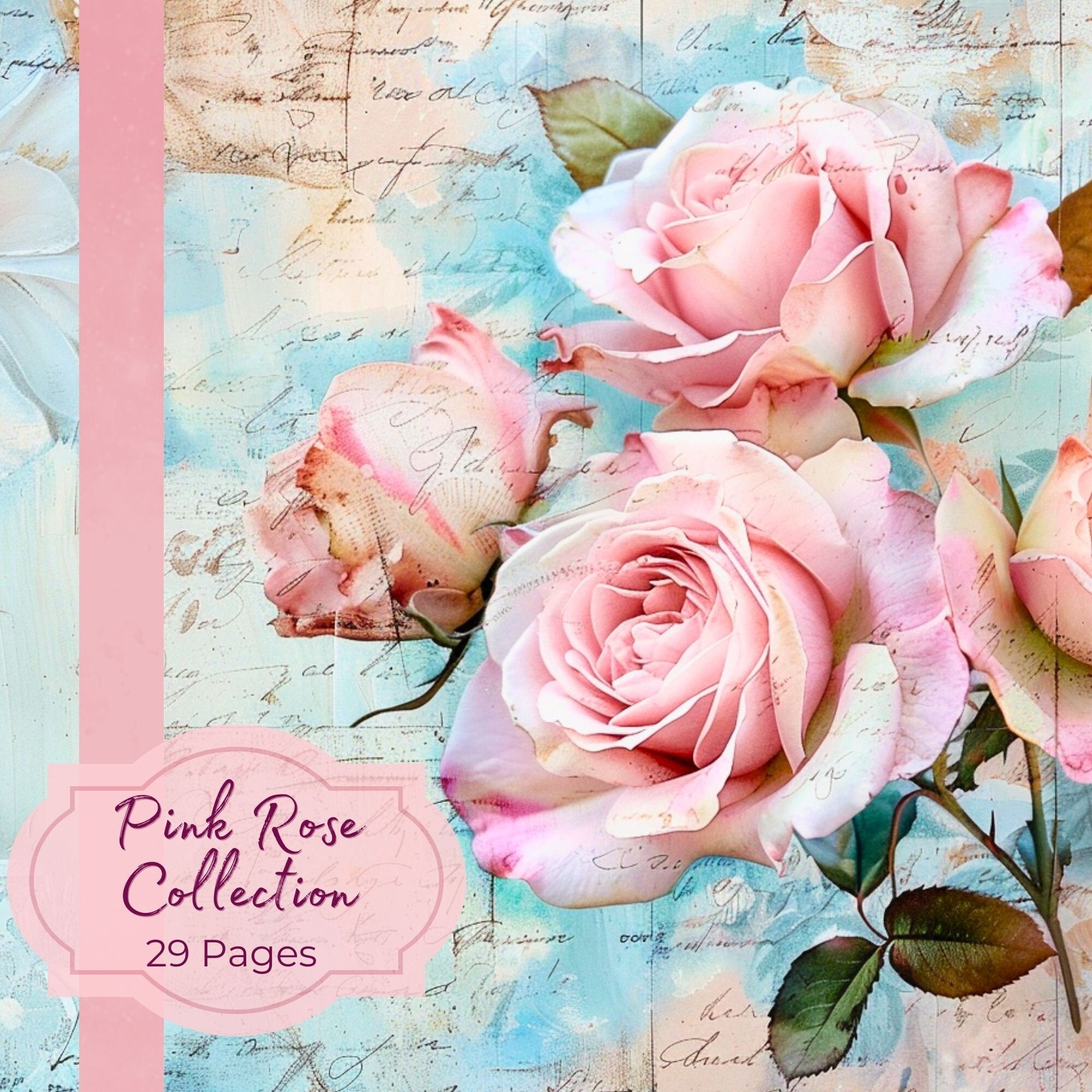 Pink Rose Printables | 29 Pages | Romantic | Watercolor Style ...