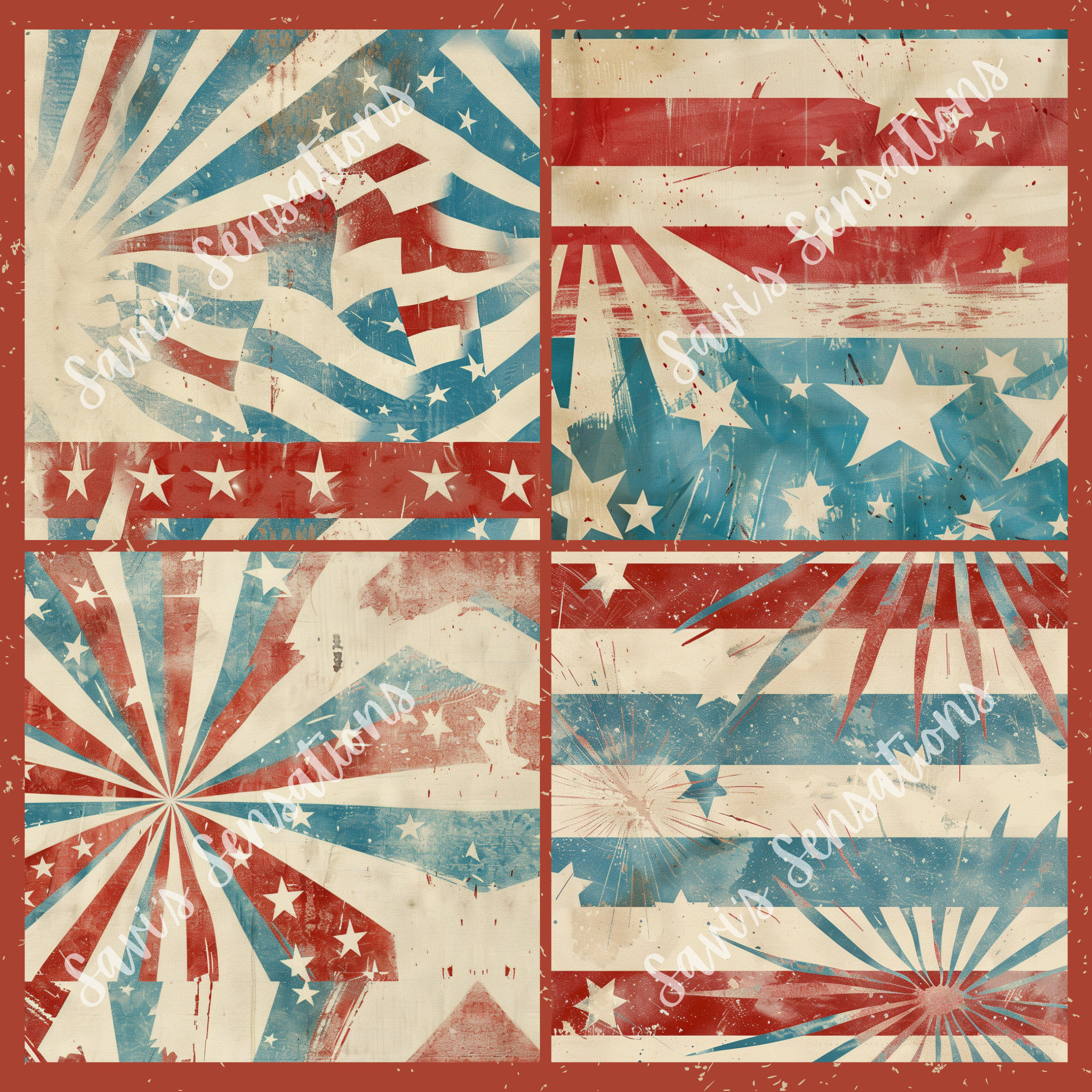 Independence Day Celebration Digital Paper Collection 24 Pages Red ...