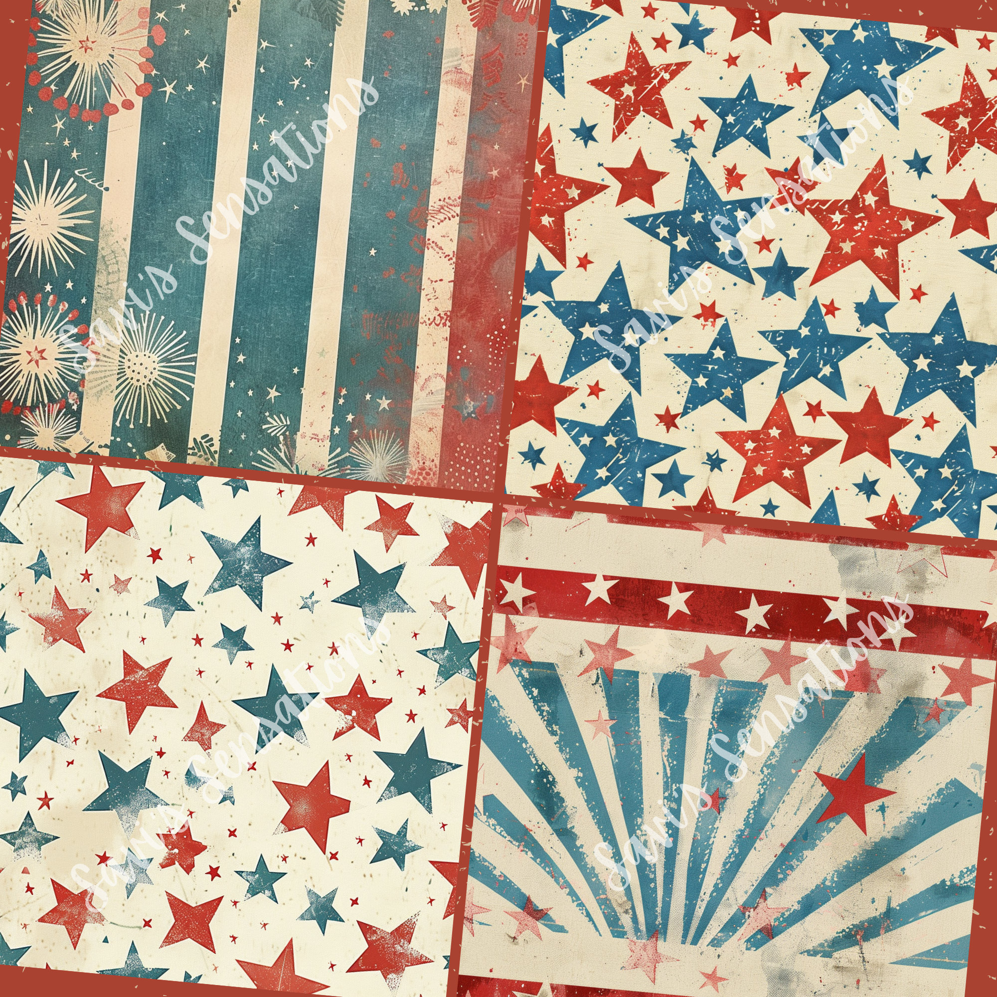 Independence Day Celebration Digital Paper Collection 24 Pages Red ...