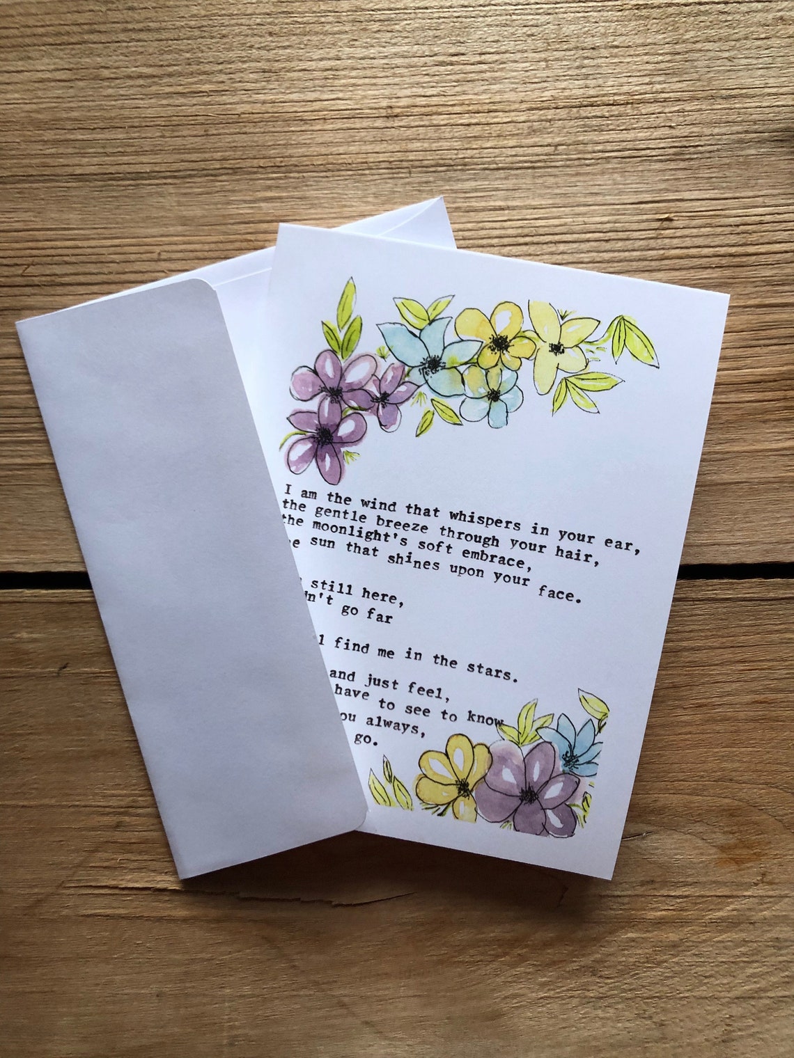 Handmade Card, Original Poetry, Grief Card, Flower Card, in Remembrance ...