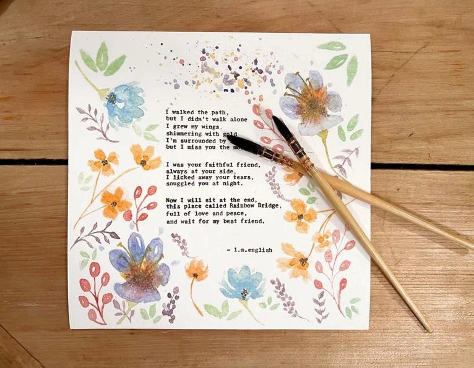 Dog Poem, Original Watercolor, Paw Print, Loss of Pet Gift, Rainbow ...