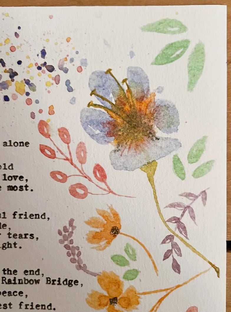 Dog Poem, Original Watercolor, Paw Print, Loss of Pet Gift, Rainbow ...