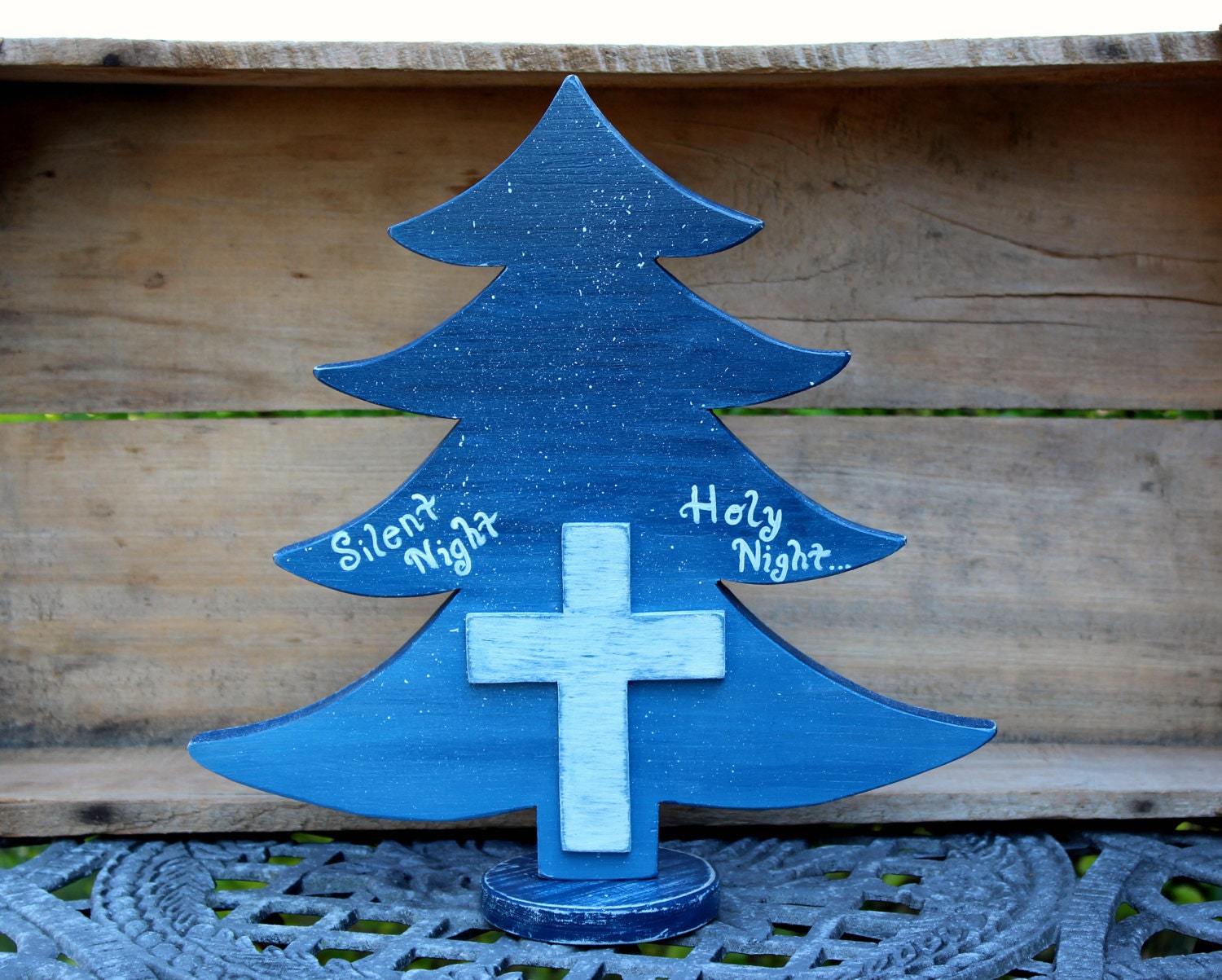 Wooden Tree Wooden Cross White Cross Table tree Christmas | Etsy