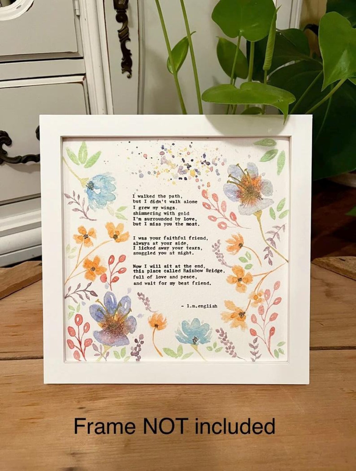 Dog Poem, Original Watercolor, Paw Print, Loss of Pet Gift, Rainbow ...
