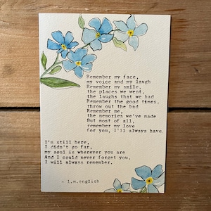 Handmade Card, Original Poetry, Forget Me Not, Remember Me, Grief Card ...
