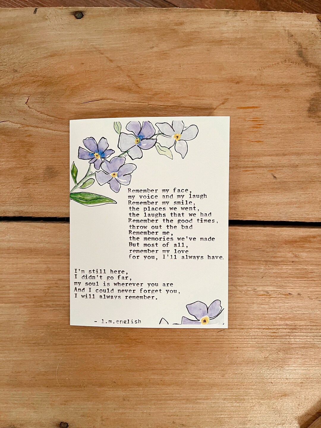 Handmade Card, Original Writing, Grief Card, Forget Me Not, Remember Me ...