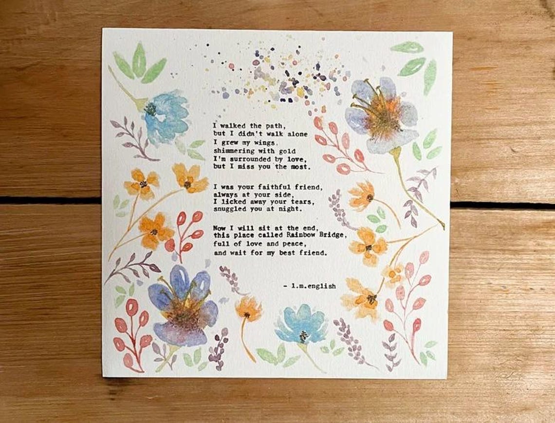 Dog Poem, Original Watercolor, Paw Print, Loss of Pet Gift, Rainbow ...