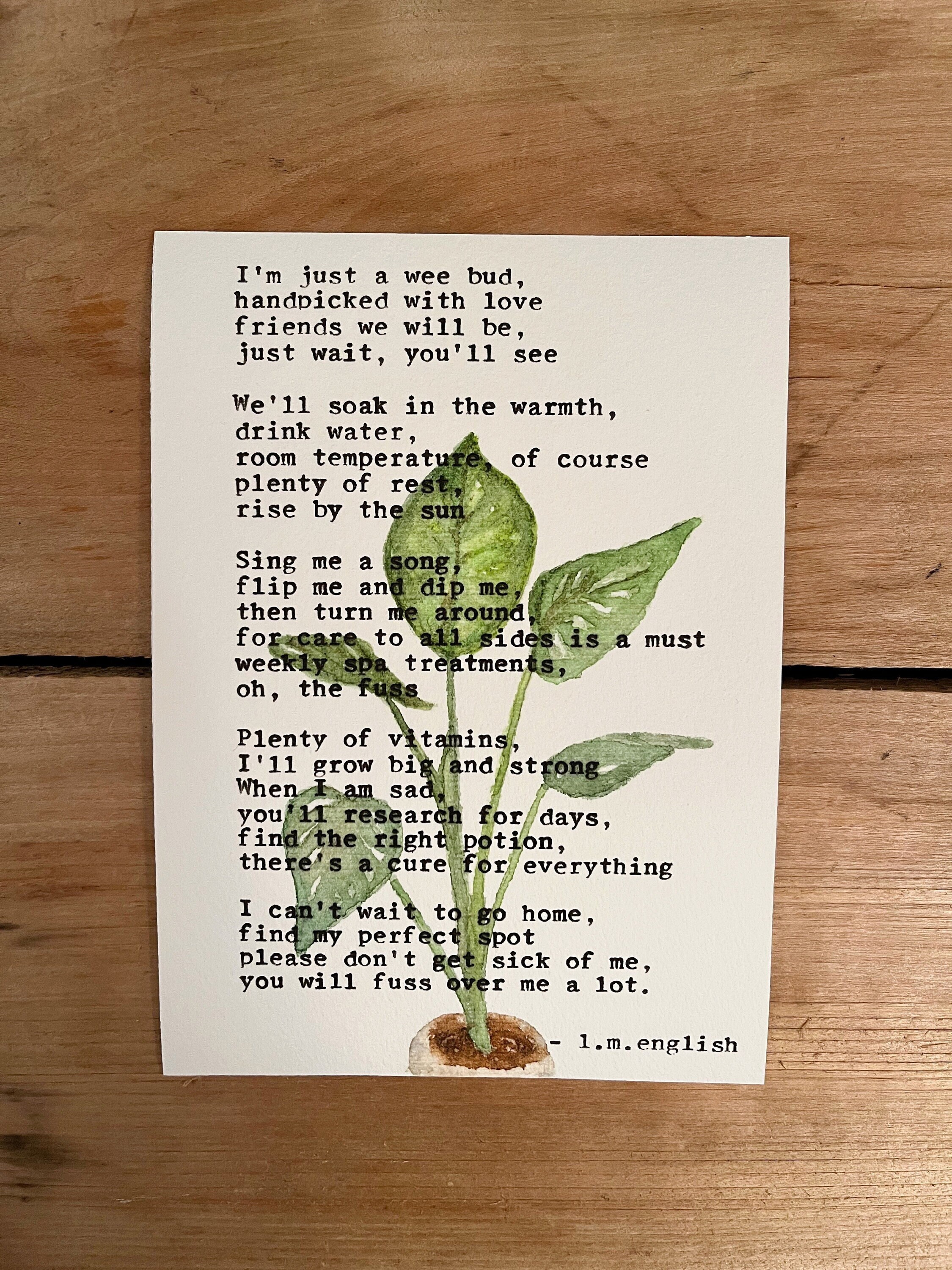Poetry Wall Art, Whimsical Art, Plant Lover Gift, Typed Quote, Plant ...