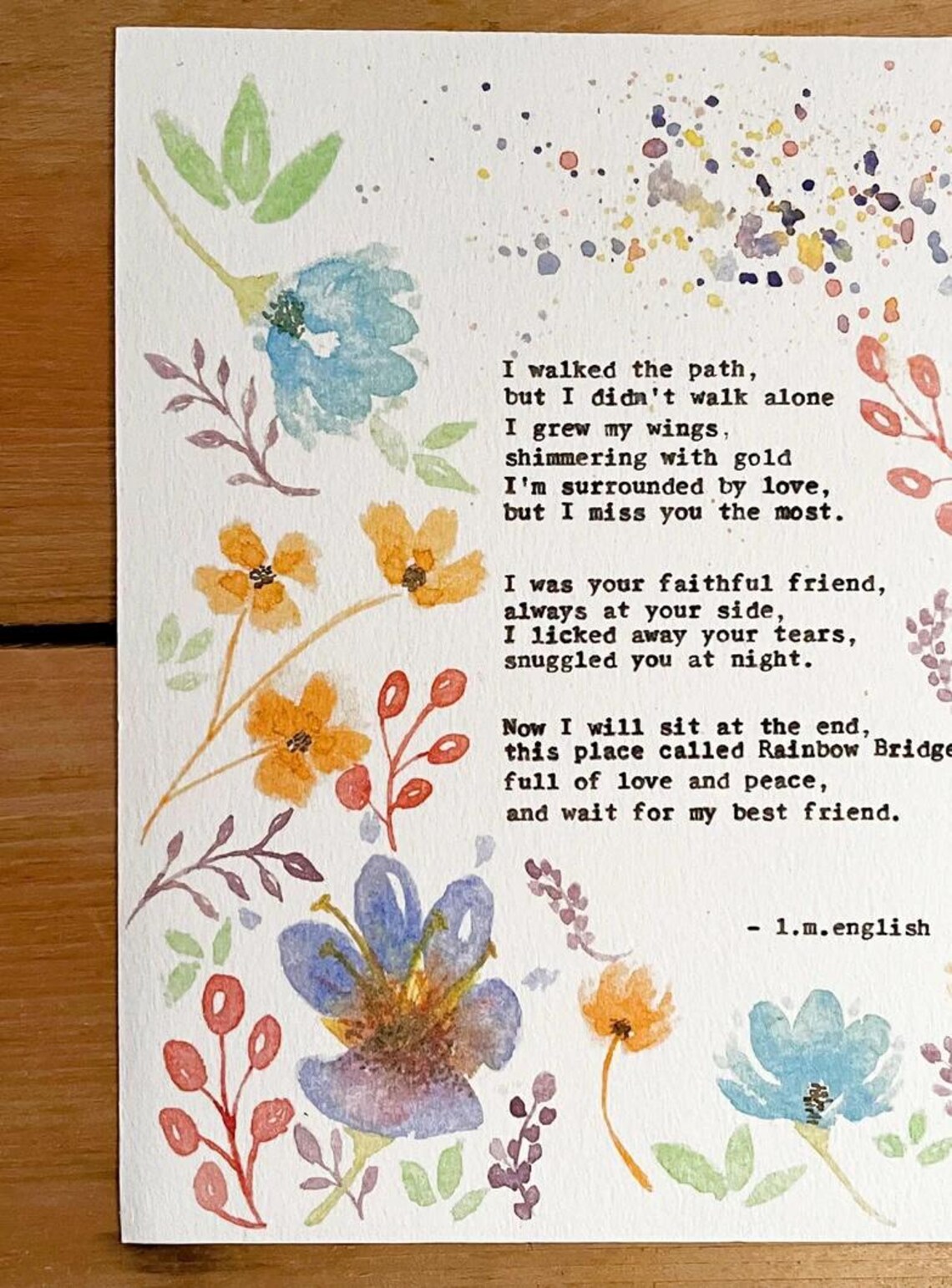 Dog Poem, Original Watercolor, Paw Print, Loss of Pet Gift, Rainbow ...