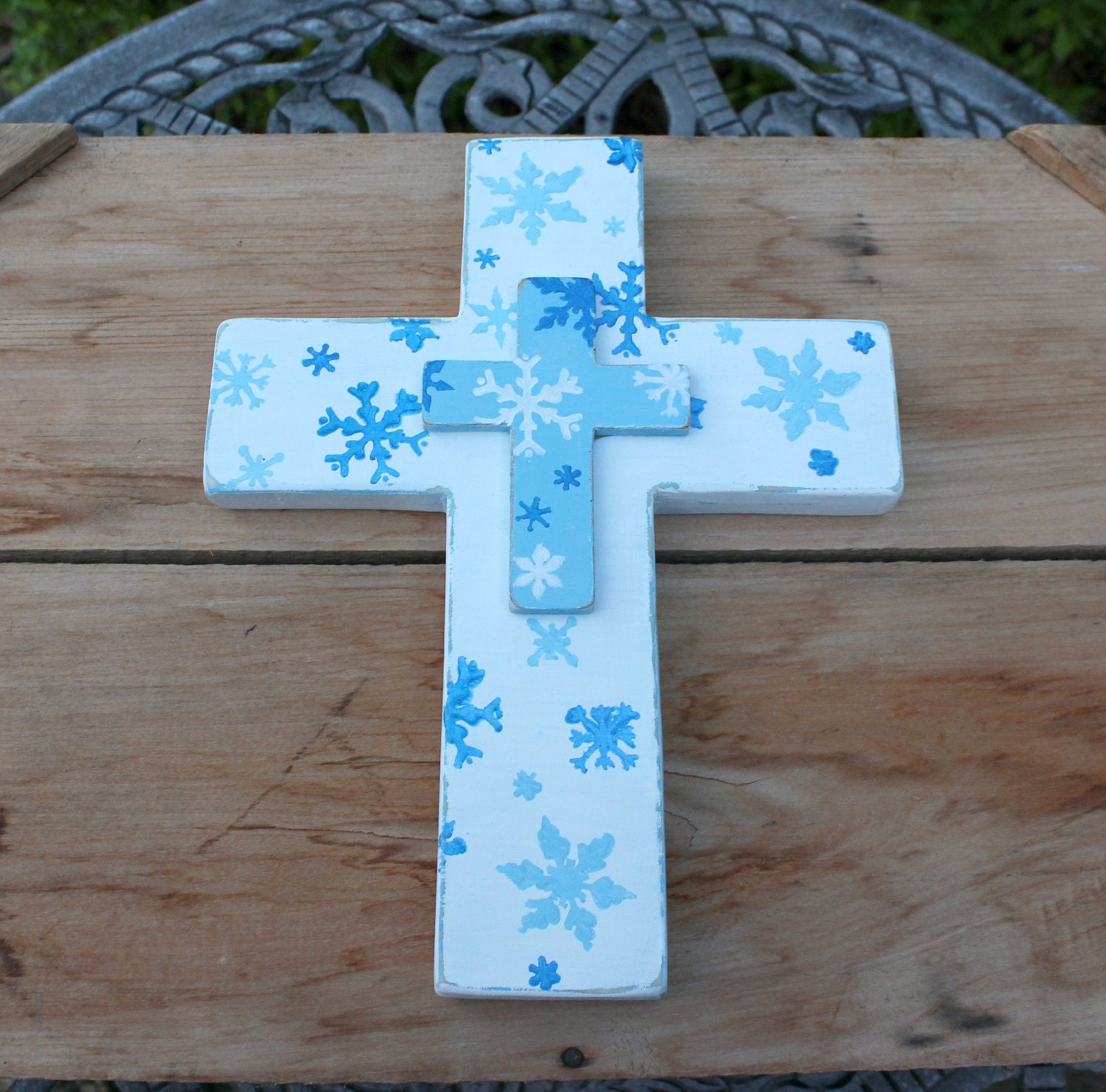 White Cross Wooden Cross Snowflakes Winter Cross Snowflake - Etsy