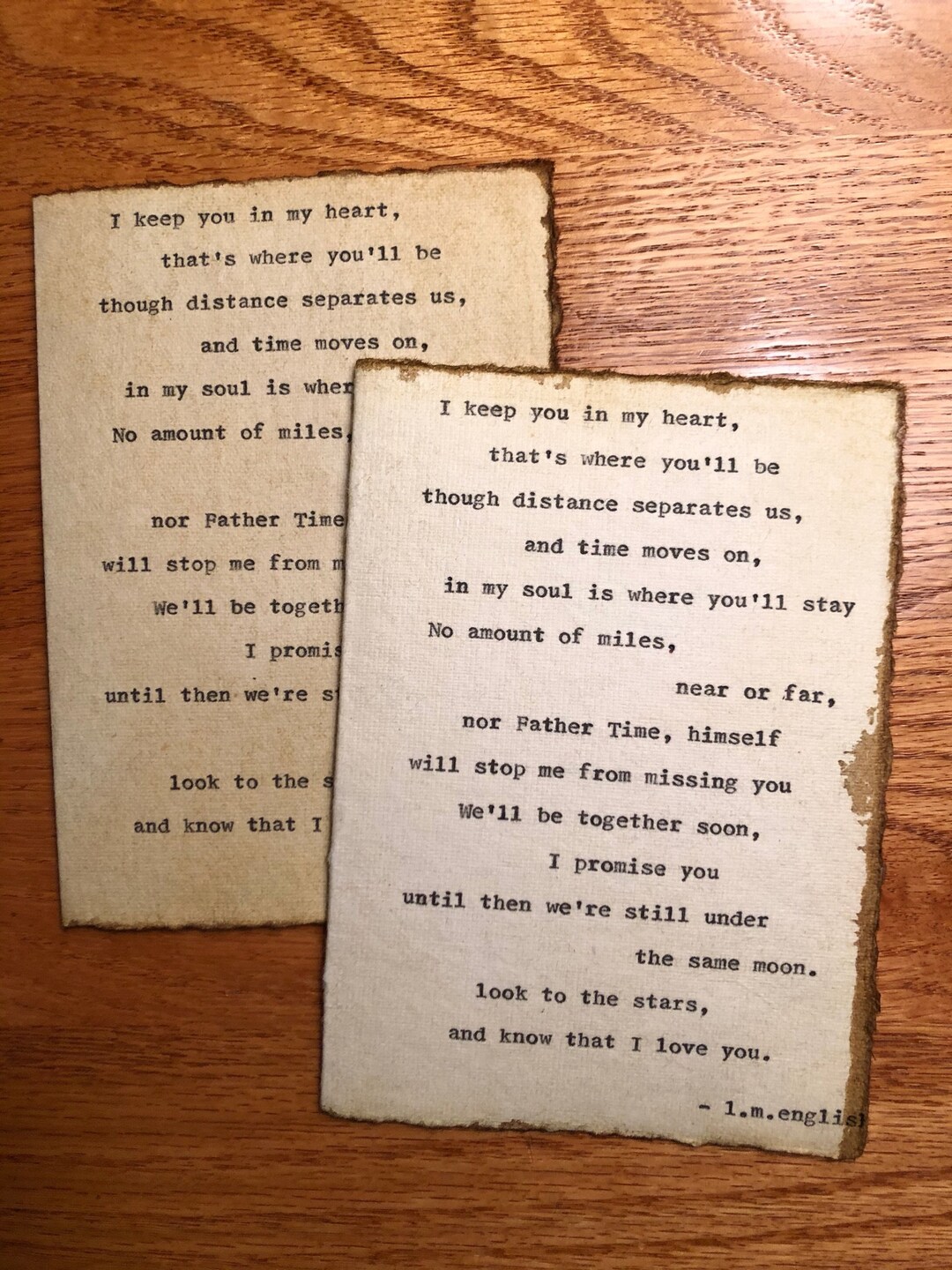 Handmade Card, Original Poetry, in My Heart, Distance Gift, Typed Poem ...