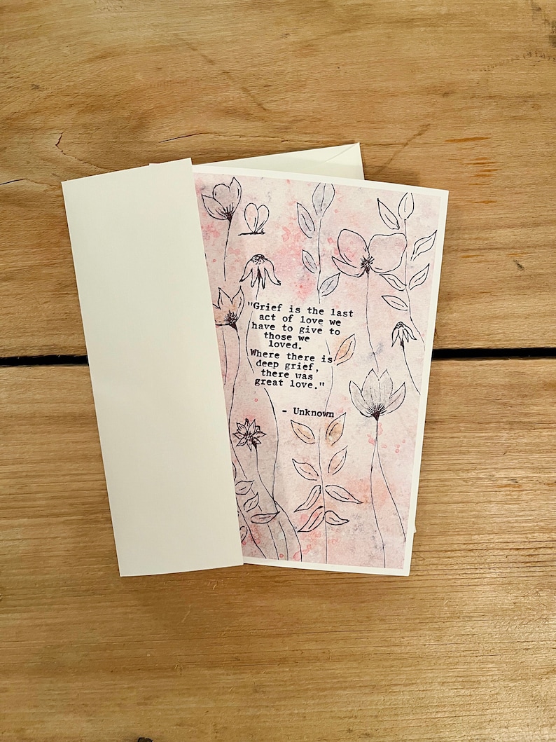 Grief Card, Handmade Card, Pink Flowers, With Sympathy, Watercolor ...