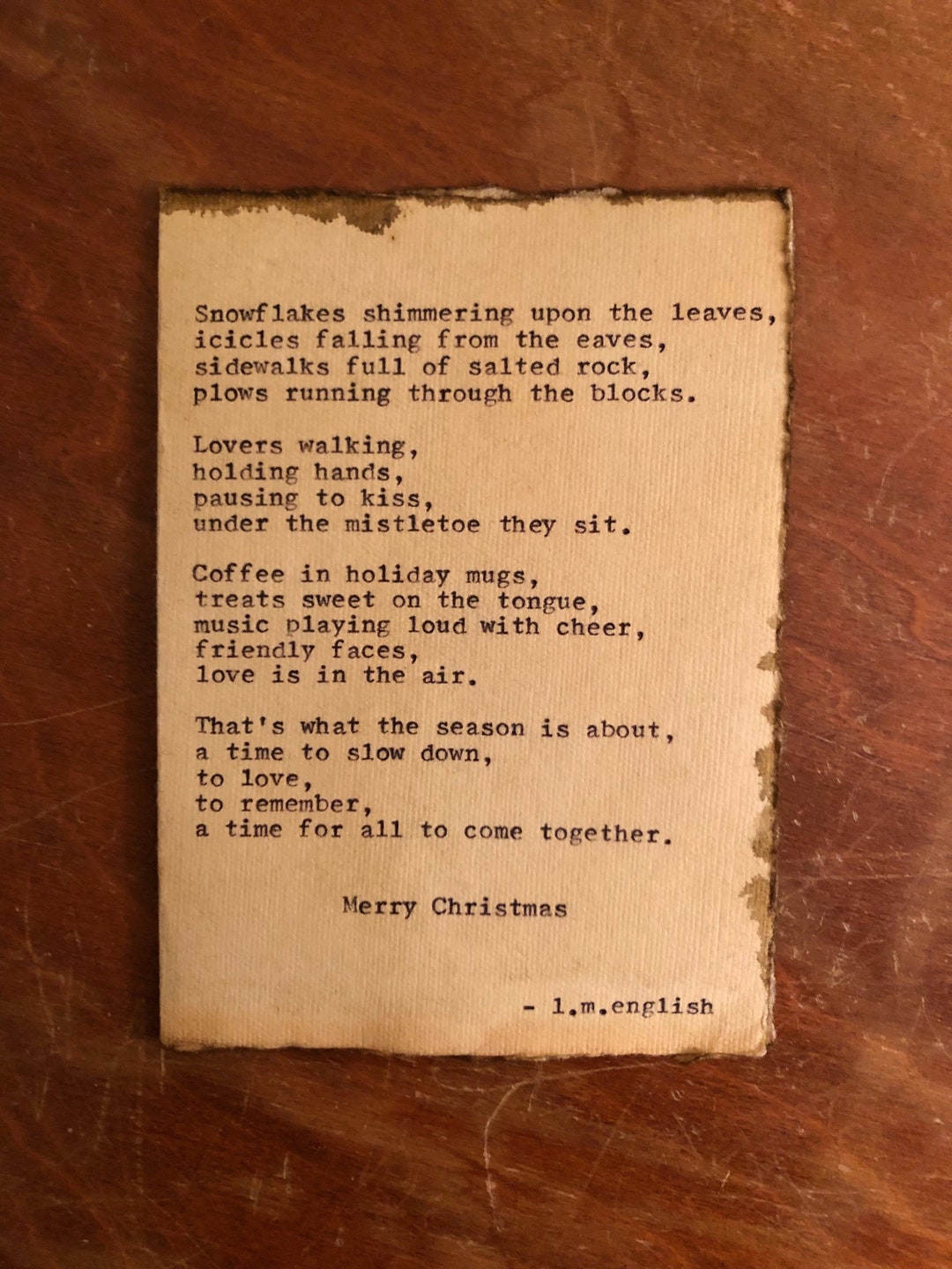 Handmade Card, Original Poetry, Christmas Card, Typed Poem, Christmas ...
