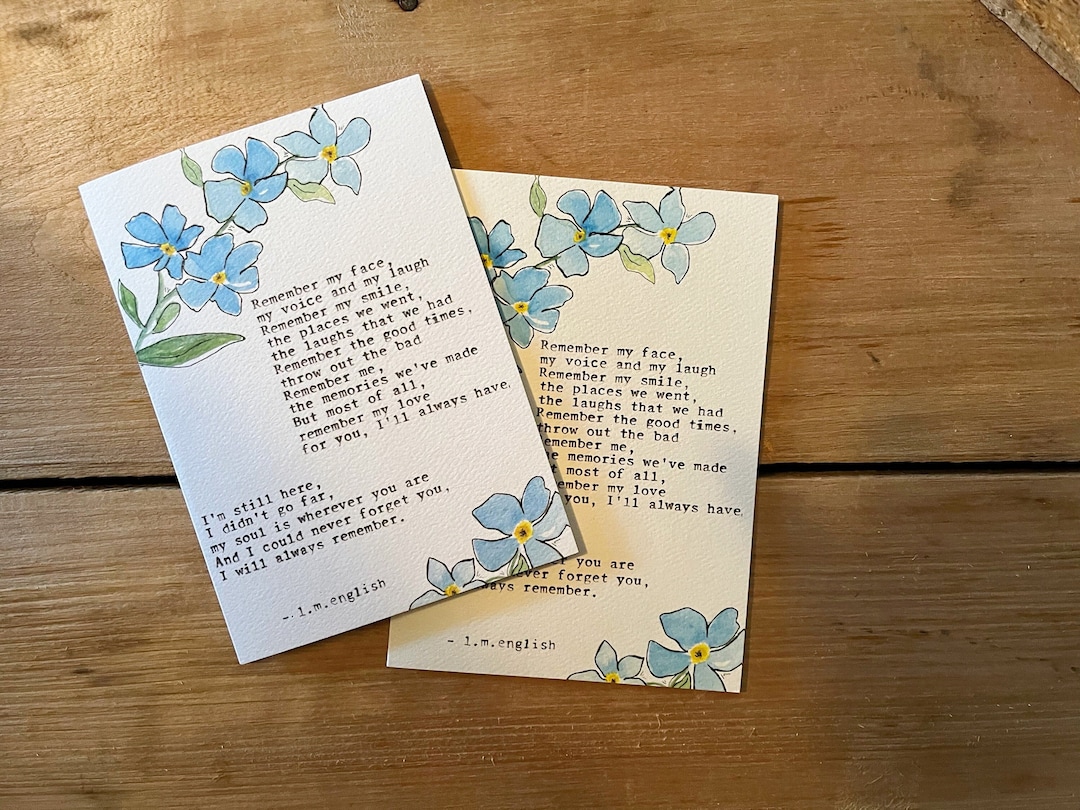 Handmade Card, Original Poetry, Forget Me Not, Remember Me, Grief Card ...