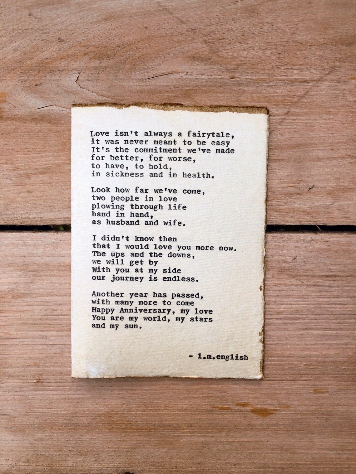Handmade Card, Original Poetry, Love You More, Anniversary Card, Typed ...
