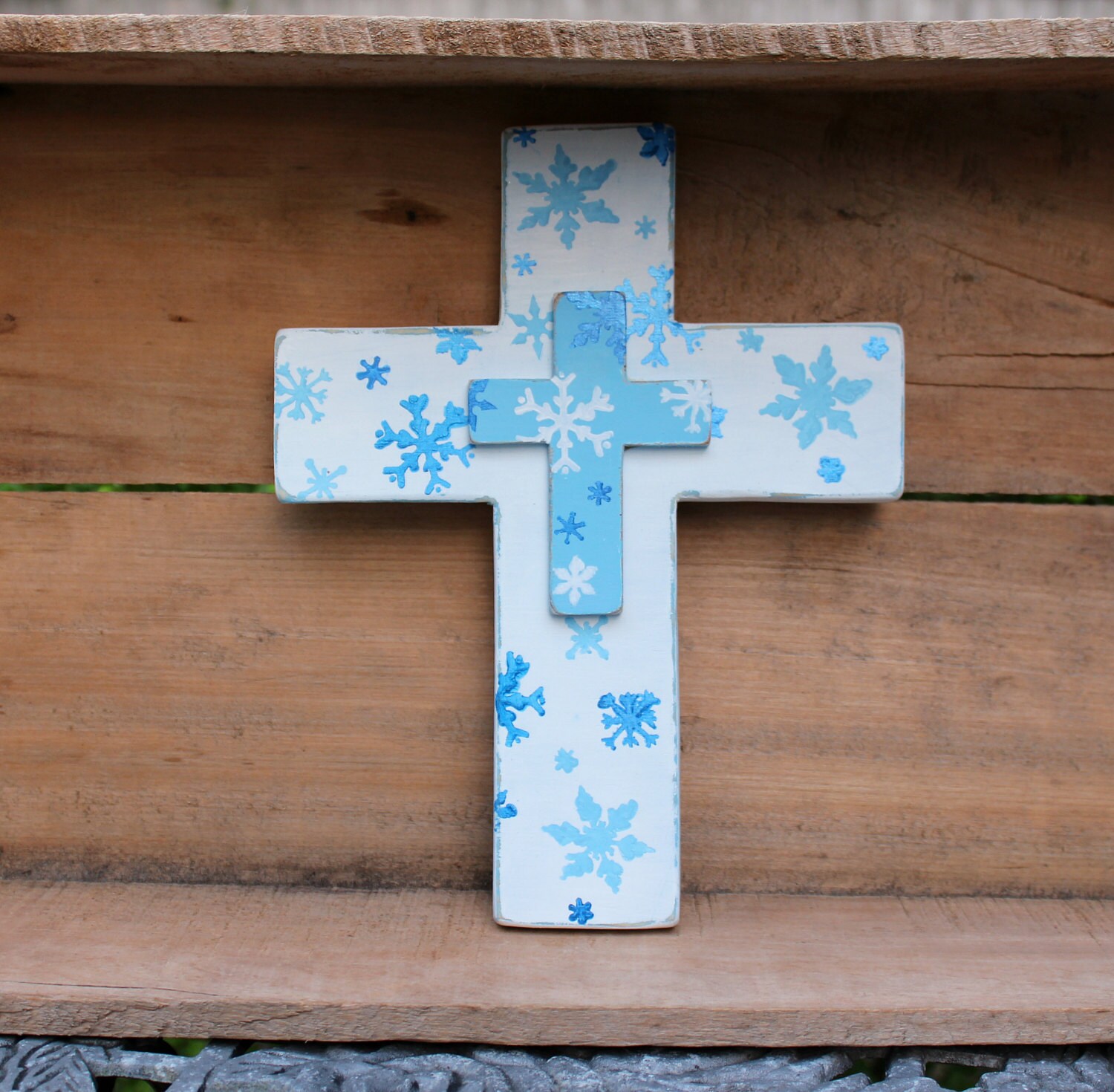 White Cross Wooden Cross Snowflakes Winter Cross Snowflake - Etsy