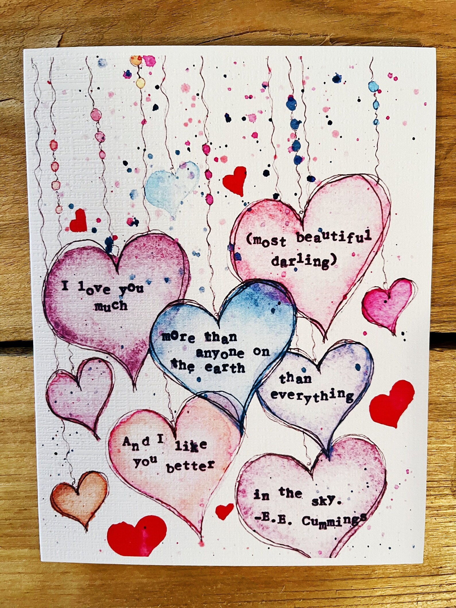 I Love You Much, Beautiful Darling, EE Cummings, Handmade Card ...