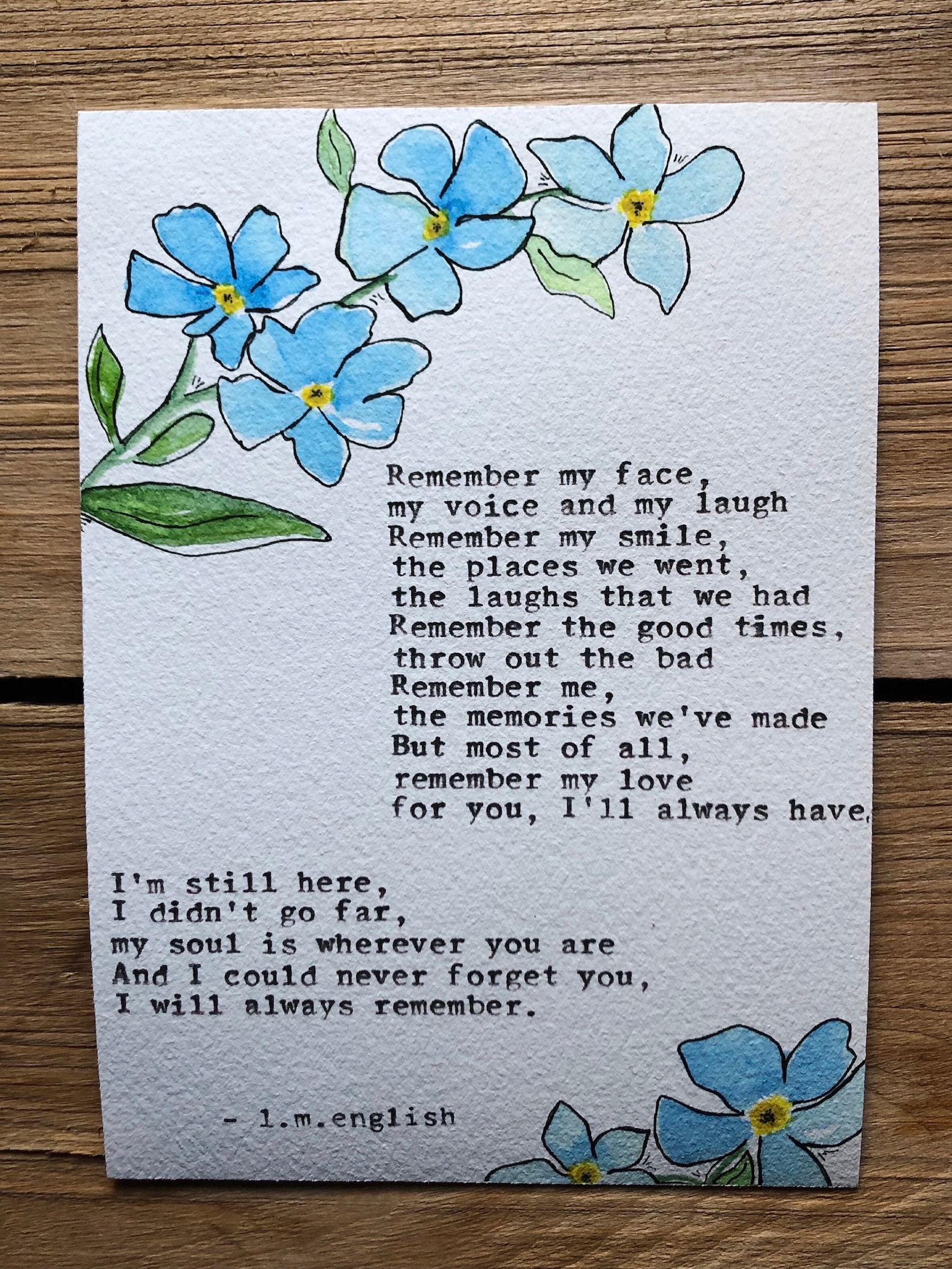 Original Watercolor Grief Poem Remember Me Forget Me Not | Etsy