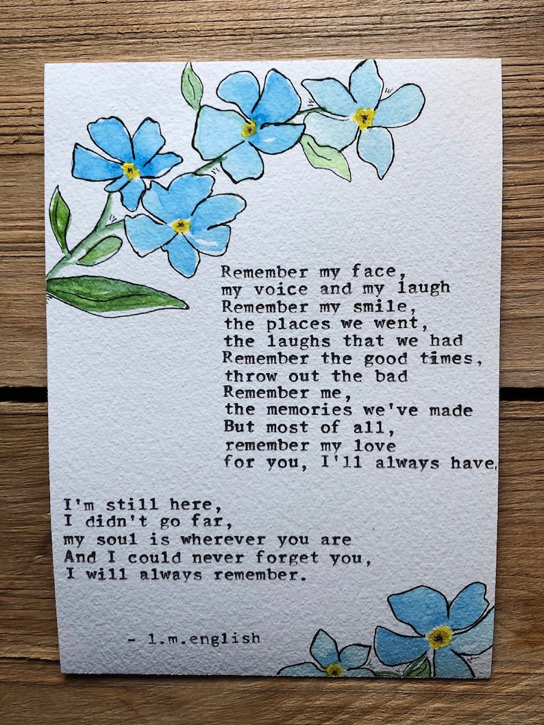 Original Watercolor, Grief Poem, Remember Me, Forget Me Not, in Memory ...