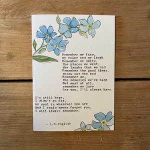 Handmade Card, Original Poetry, Forget Me Not, Remember Me, Grief Card ...