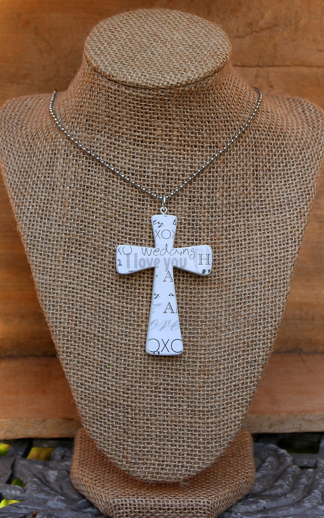 Wood Cross Necklace, Wedding Cross, Wooden Cross, White Cross Necklace ...