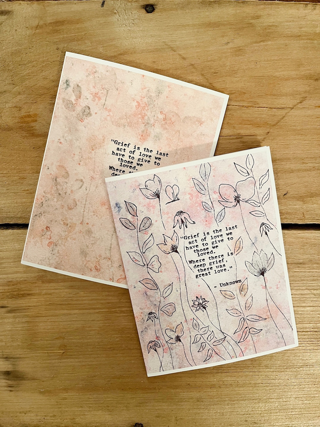 Grief Card, Handmade Card, Pink Flowers, With Sympathy, Watercolor ...